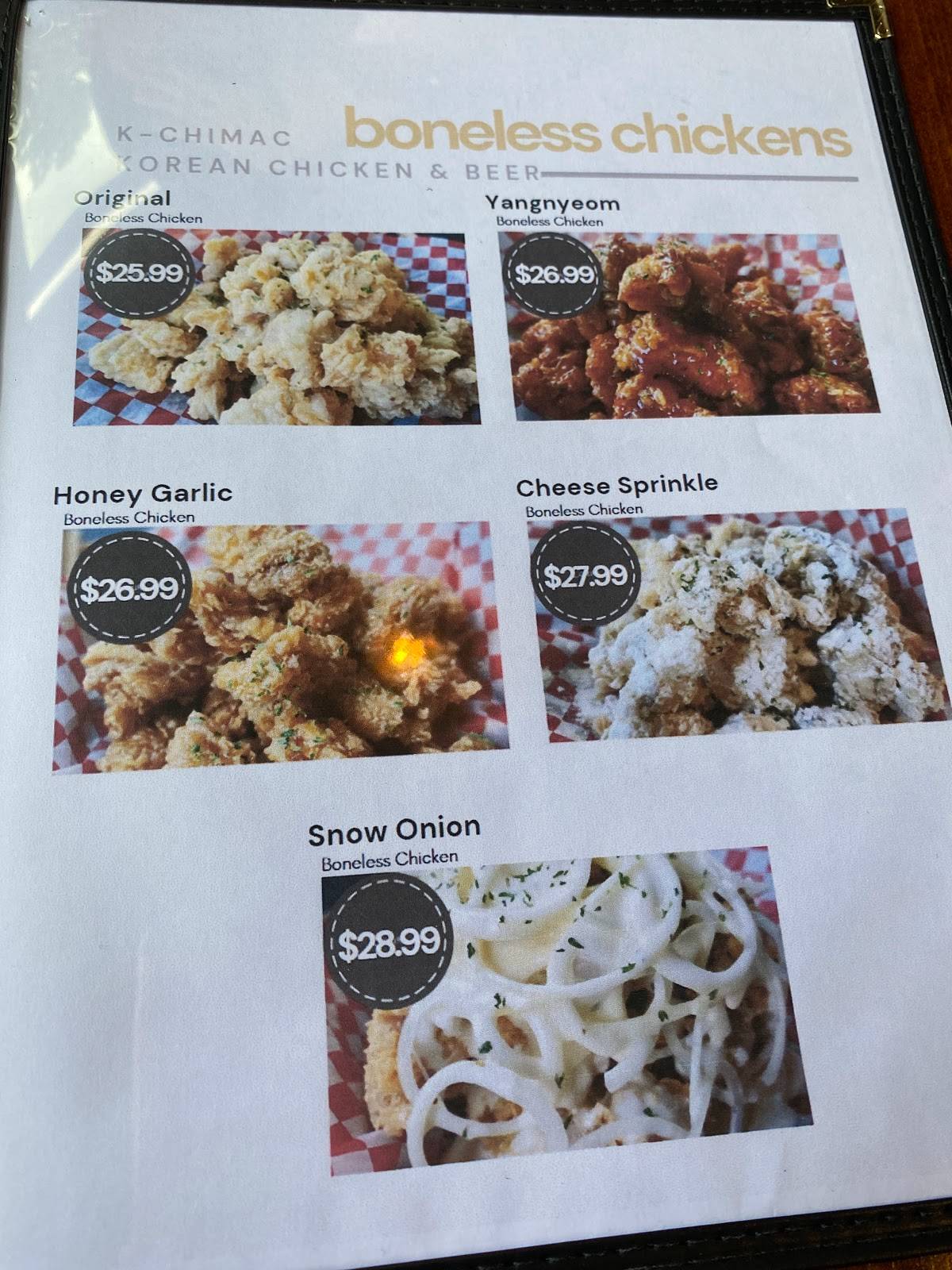 Menu at K-Chimac Korean Chicken & Beer restaurant, Moncton