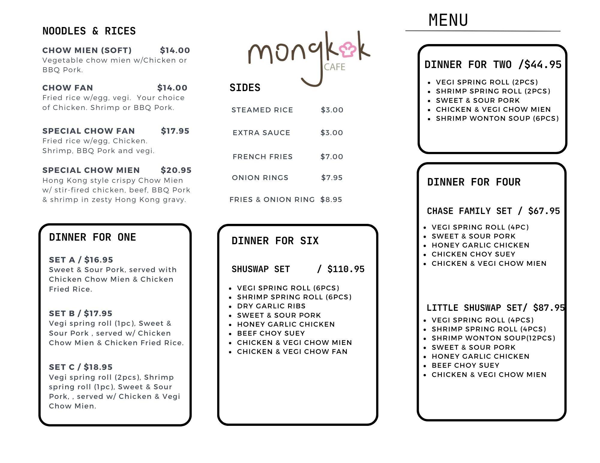 Menu at Mongkok Cafe @Chase Country Inn, Chase