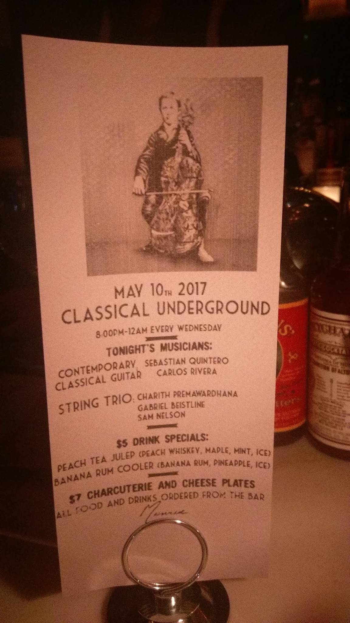 Menu at Monroe SF club, San Francisco