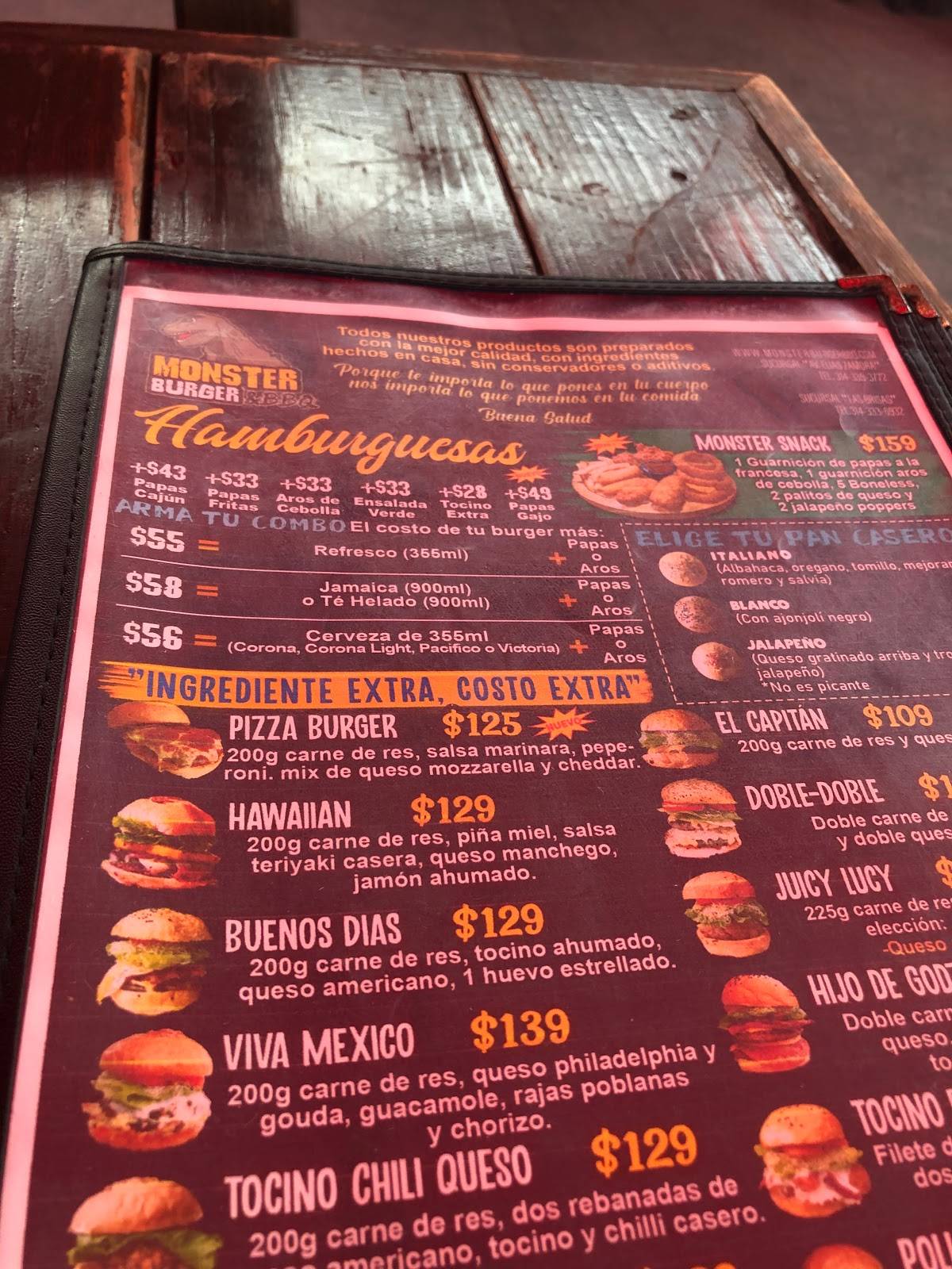 Carta de Monster Burger & BBQ, Manzanillo