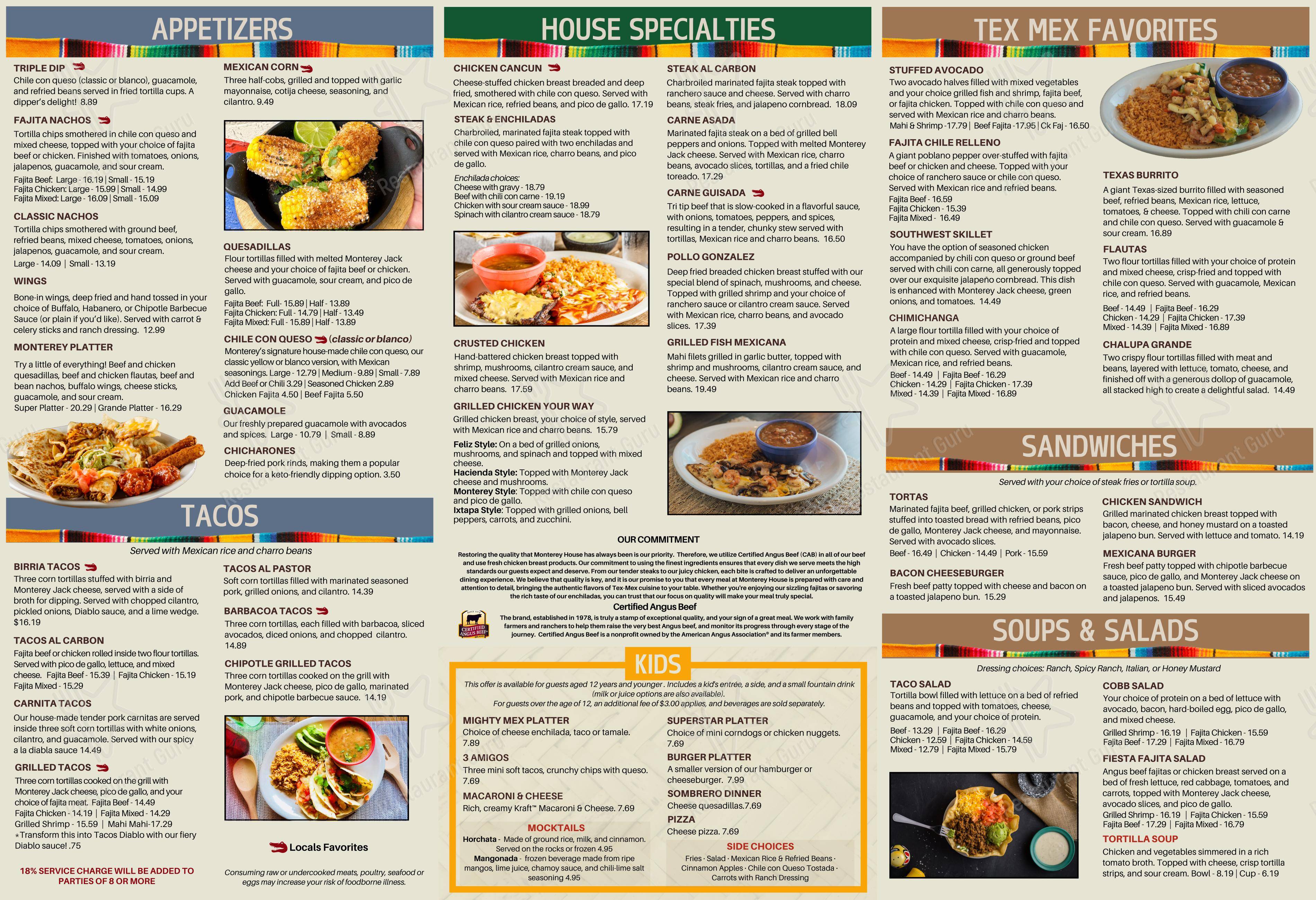 Menu at Monterey House restaurant, Dickinson, Gulf Fwy