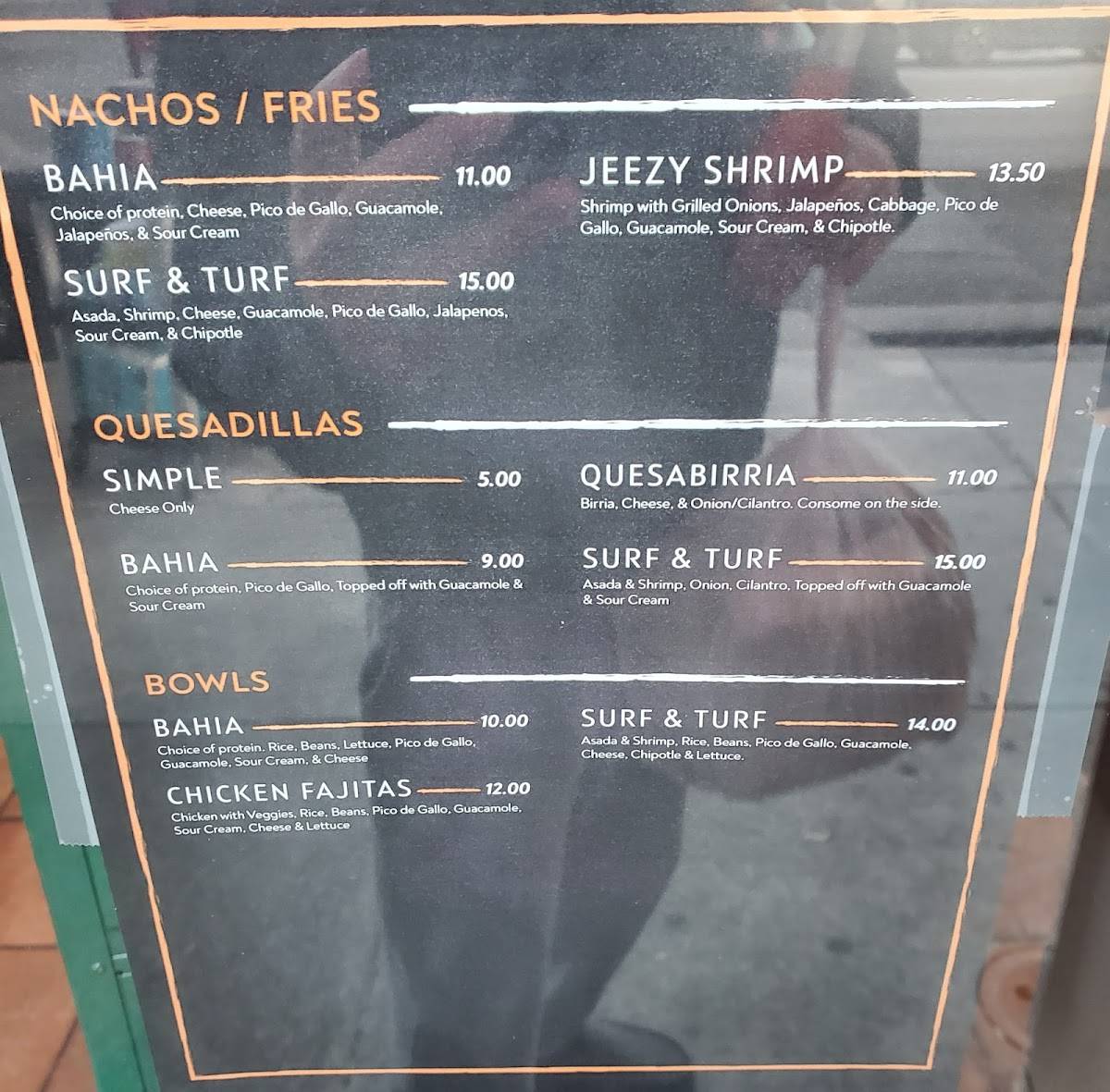 Menu at La Bahia Mexican Restaurant, Monterey