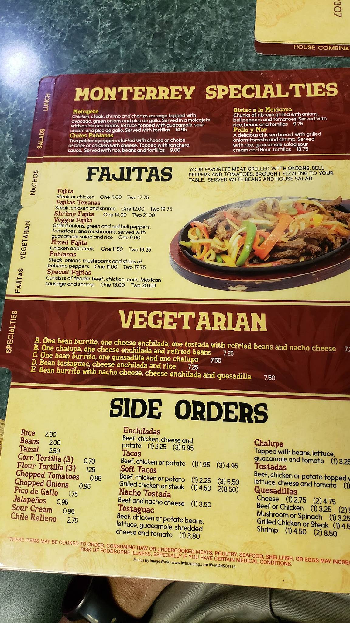 Menu at Monterrey Mexican Restaurant, Spartanburg, 149 Fernwood Dr