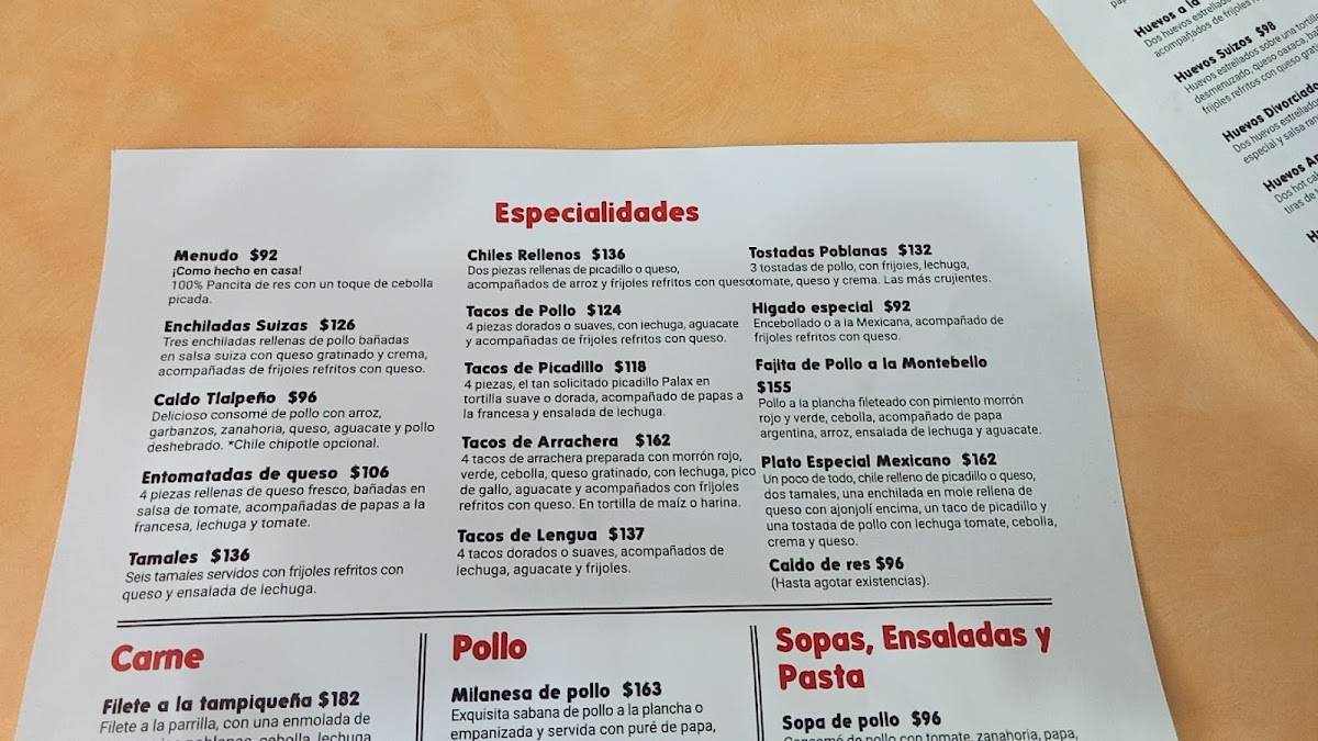 Carta de Restaurant Palax, Monterrey, Av. Francisco I. Madero 717