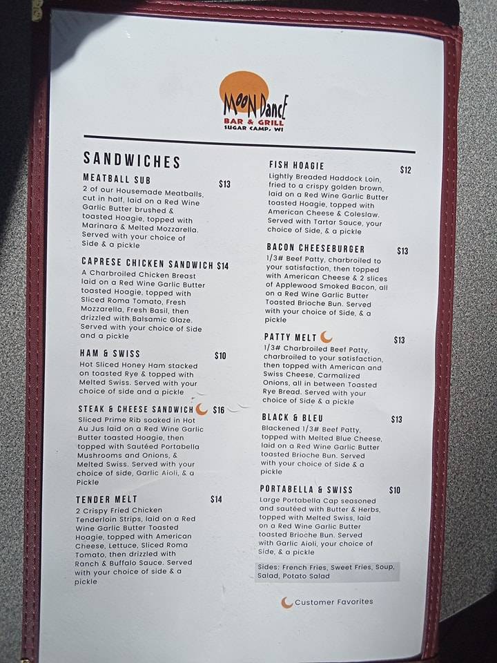 Menu at Moondance Bar & Grill, USA, WI-17