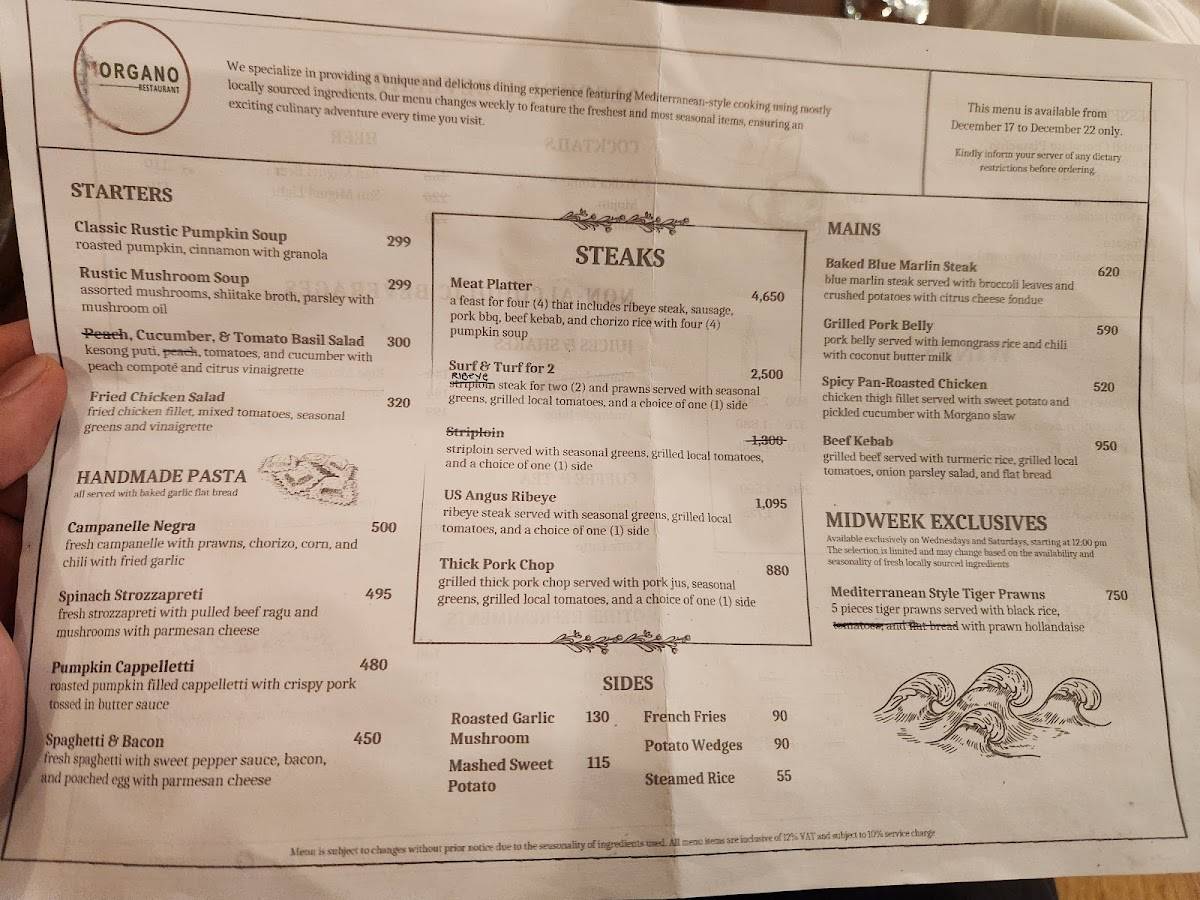 Menu at Morgano Restaurant, Tagaytay