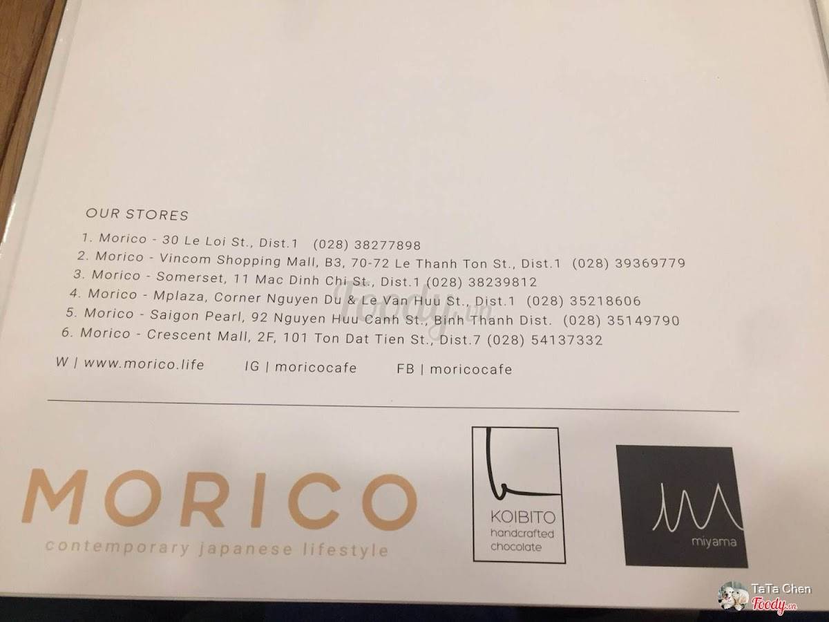 Carta del restaurante Morico Vincom Center Đồng Khởi, Ciudad Ho Chi ...