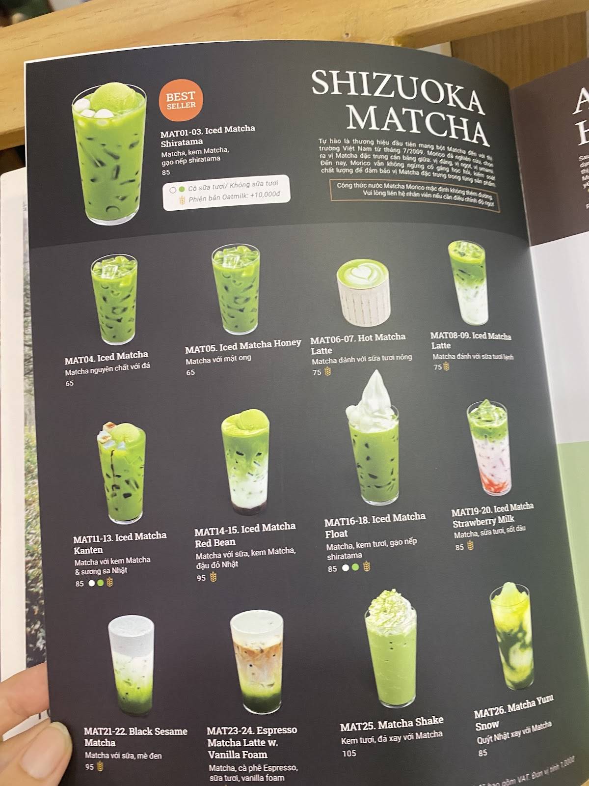 Menu at MORICO restaurant, Ho Chi Minh City