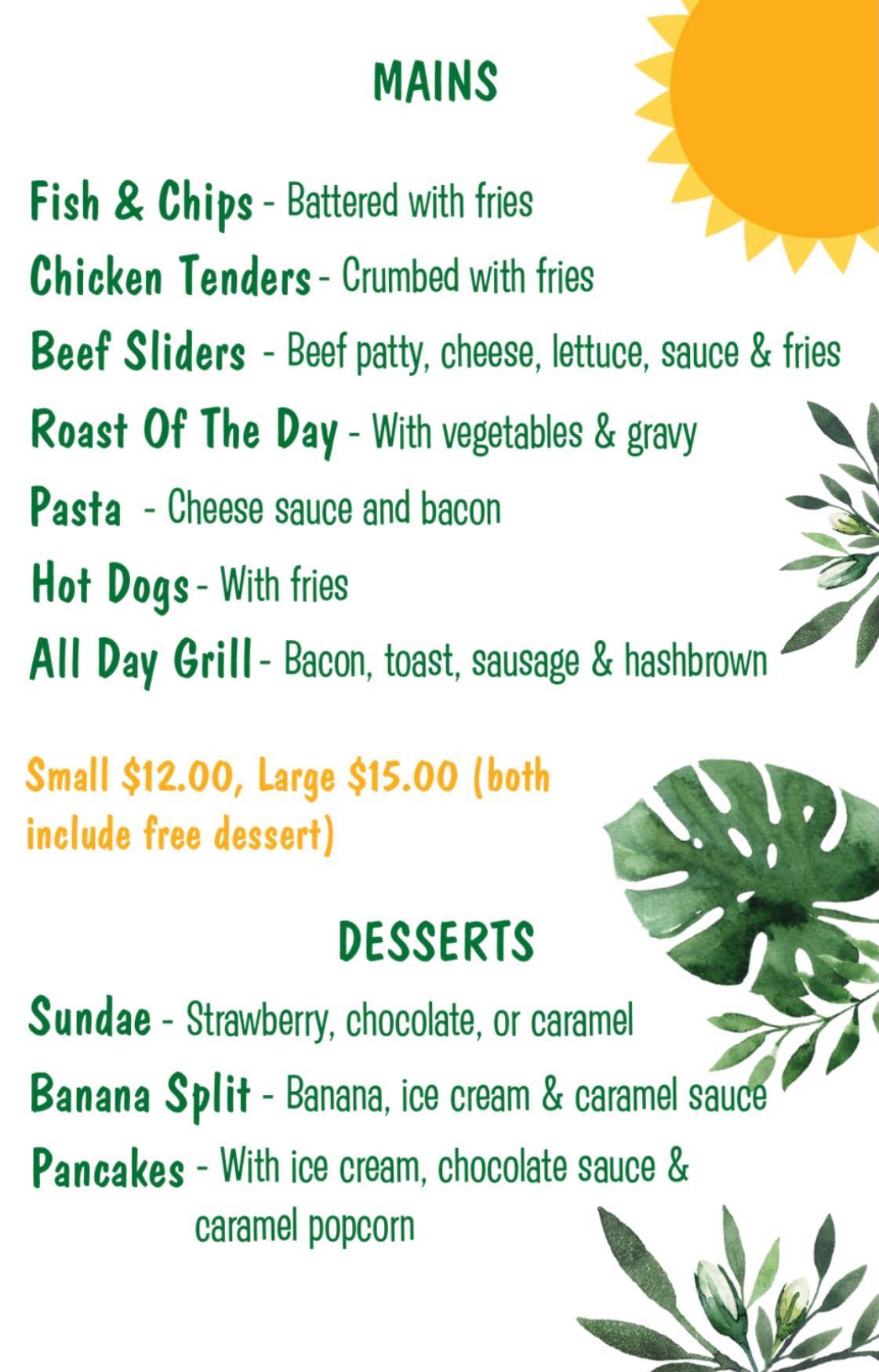 Menu at Mosgiel Tavern restaurant, Mosgiel