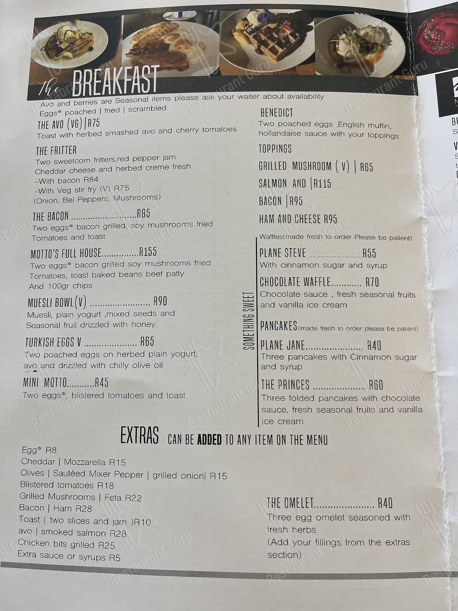 Menu at MOTTO Cafe & Restaurant, Port Alfred