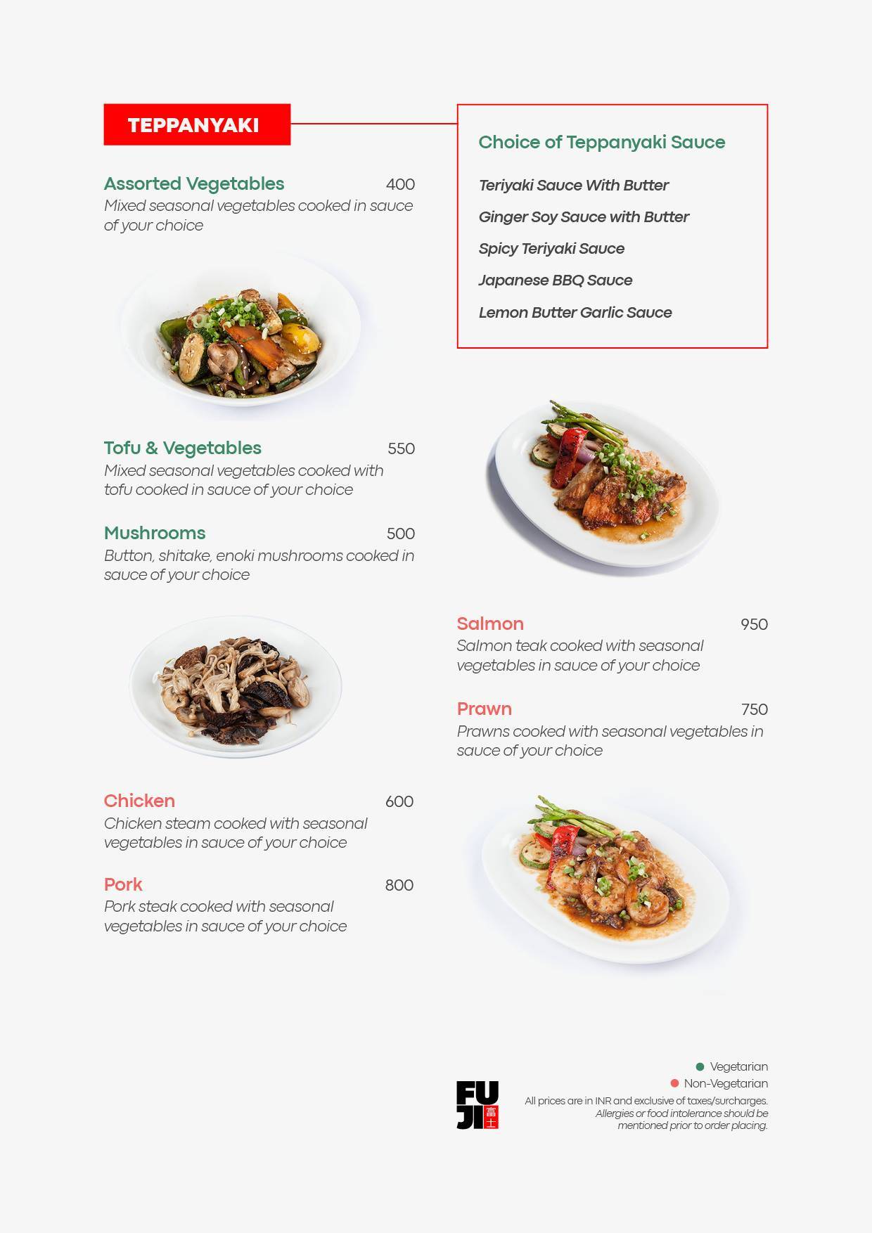 Menu at Fuji Japanese Restaurant, New Delhi
