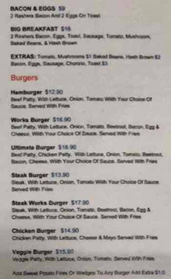 Menu at Mountain Blends cafe, Zillmere