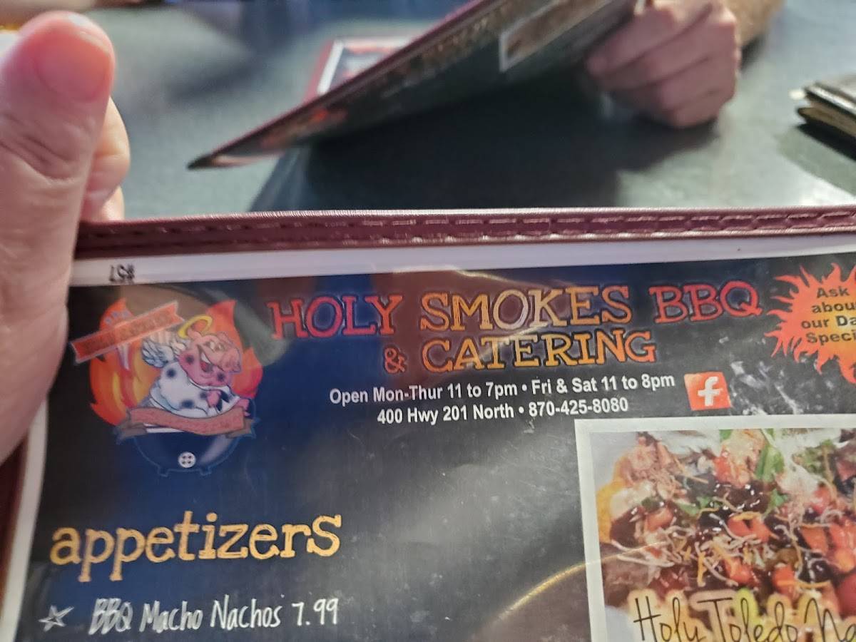 Menu at Holy Smokes BBQ, Mountain Home, 400 AR-201