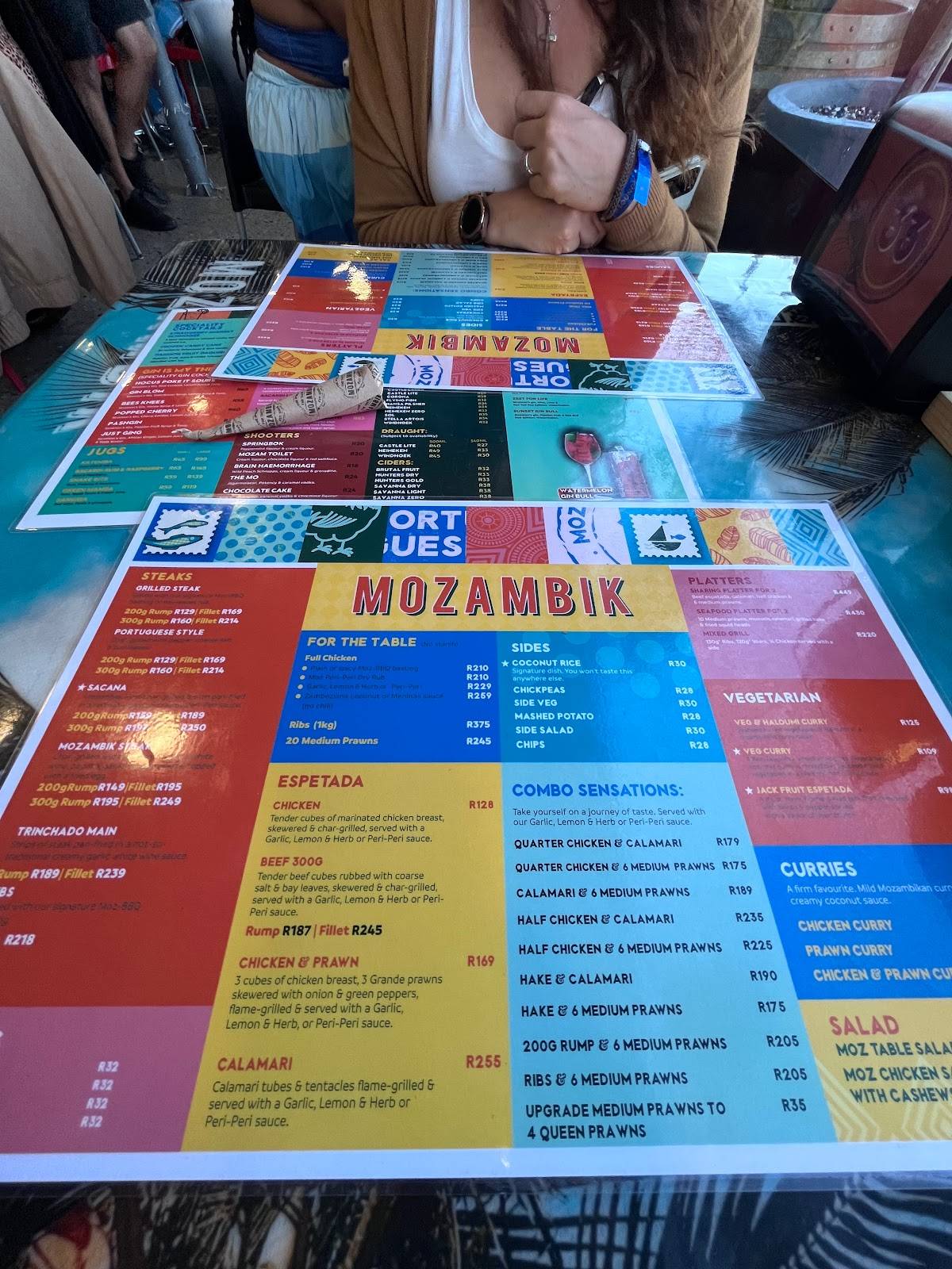 Carta del restaurante Mozambik V & A Waterfront, Ciudad del Cabo