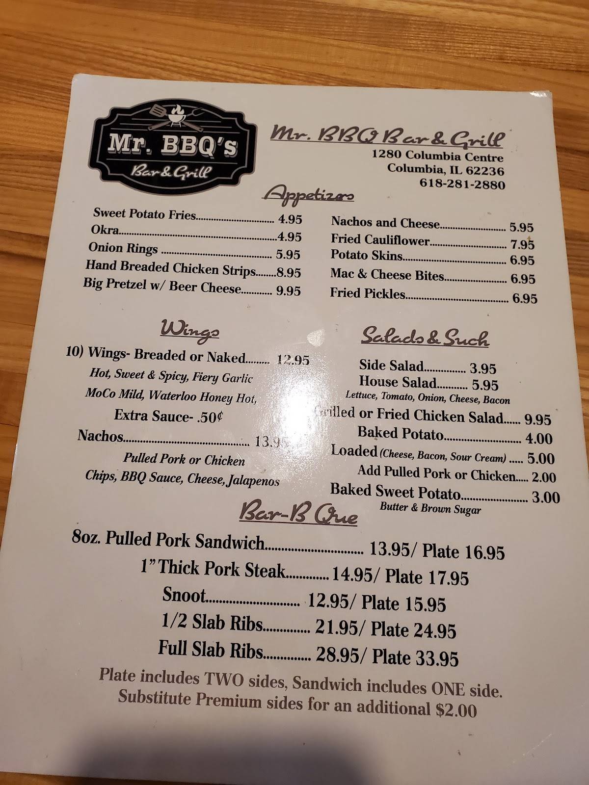 Menu at Mr. BBQ’s Bar & Grill, Columbia