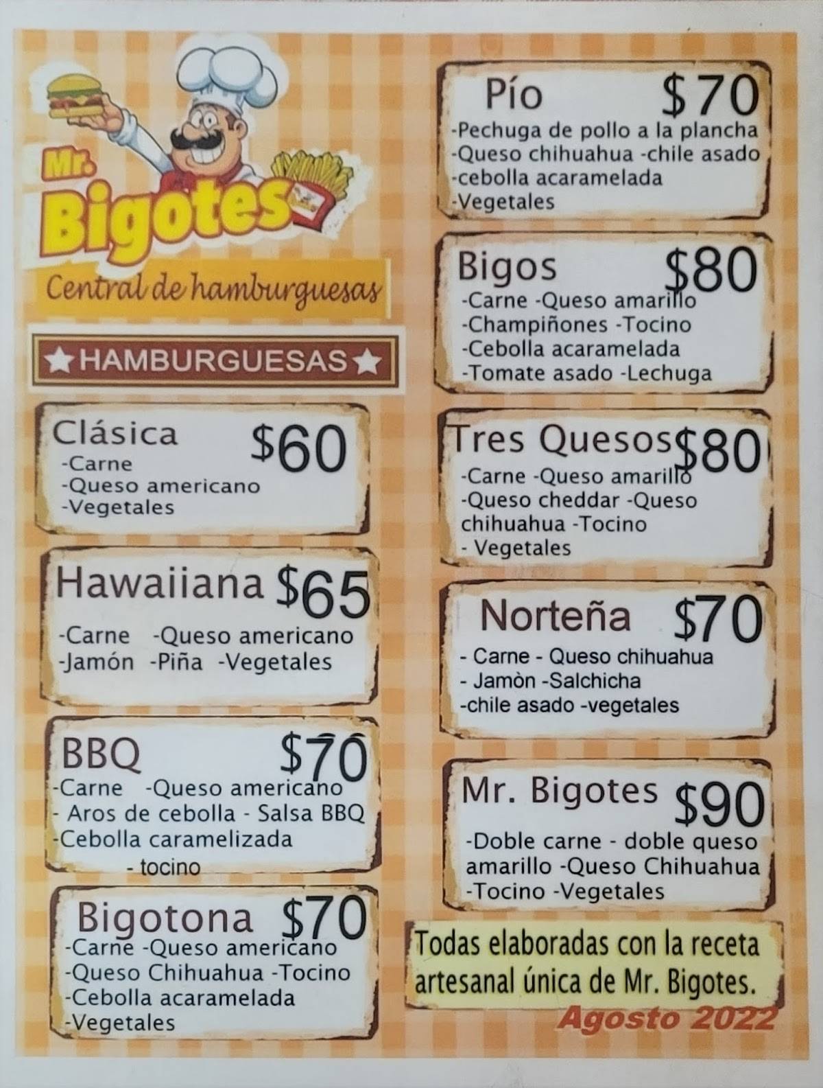 Carta del restaurante Mr. Bigotes, Escuinapa del Hidalgo