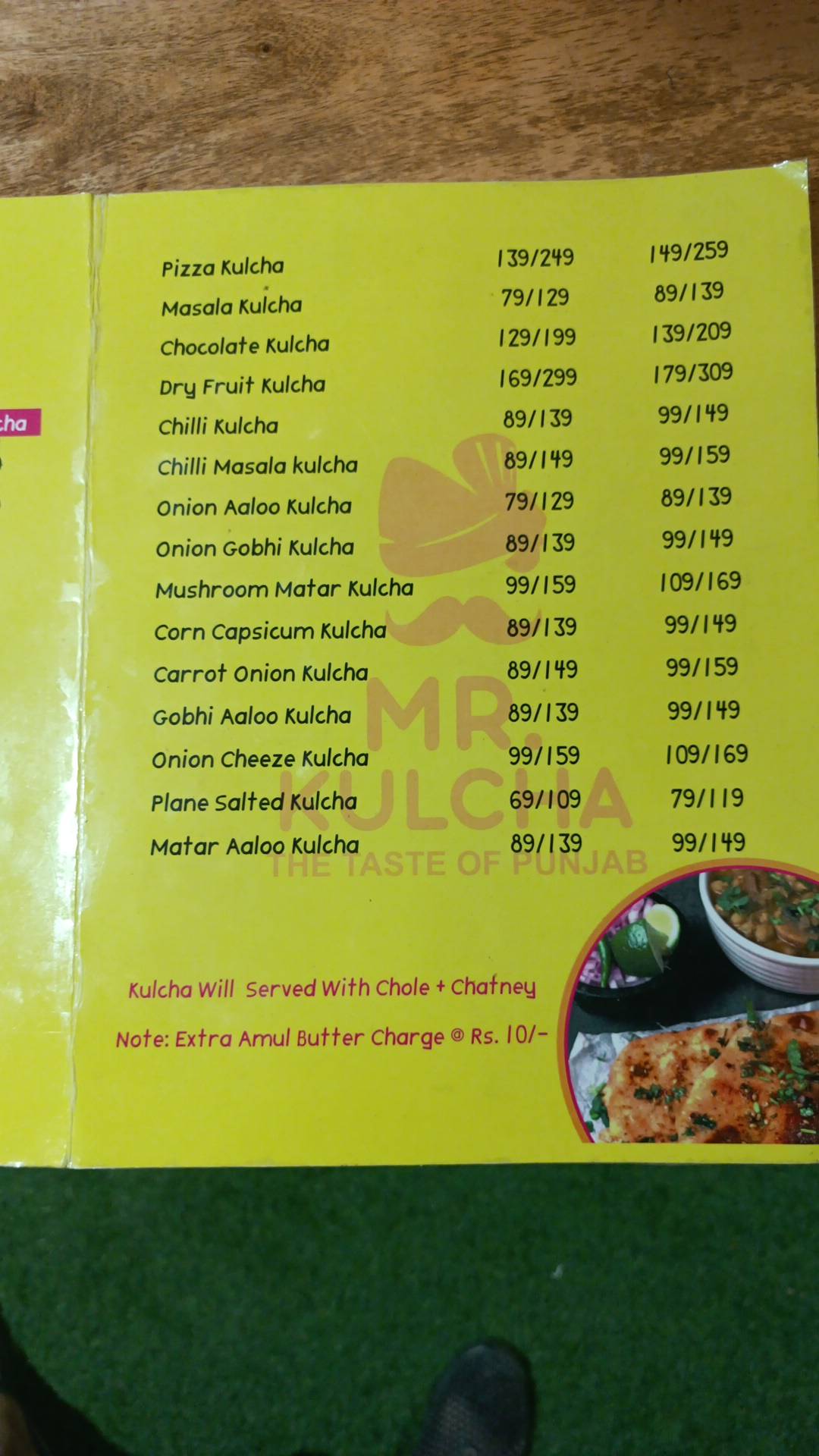 Menu at Mr. Kulcha (INDRA NAGAR), Lucknow, B124
