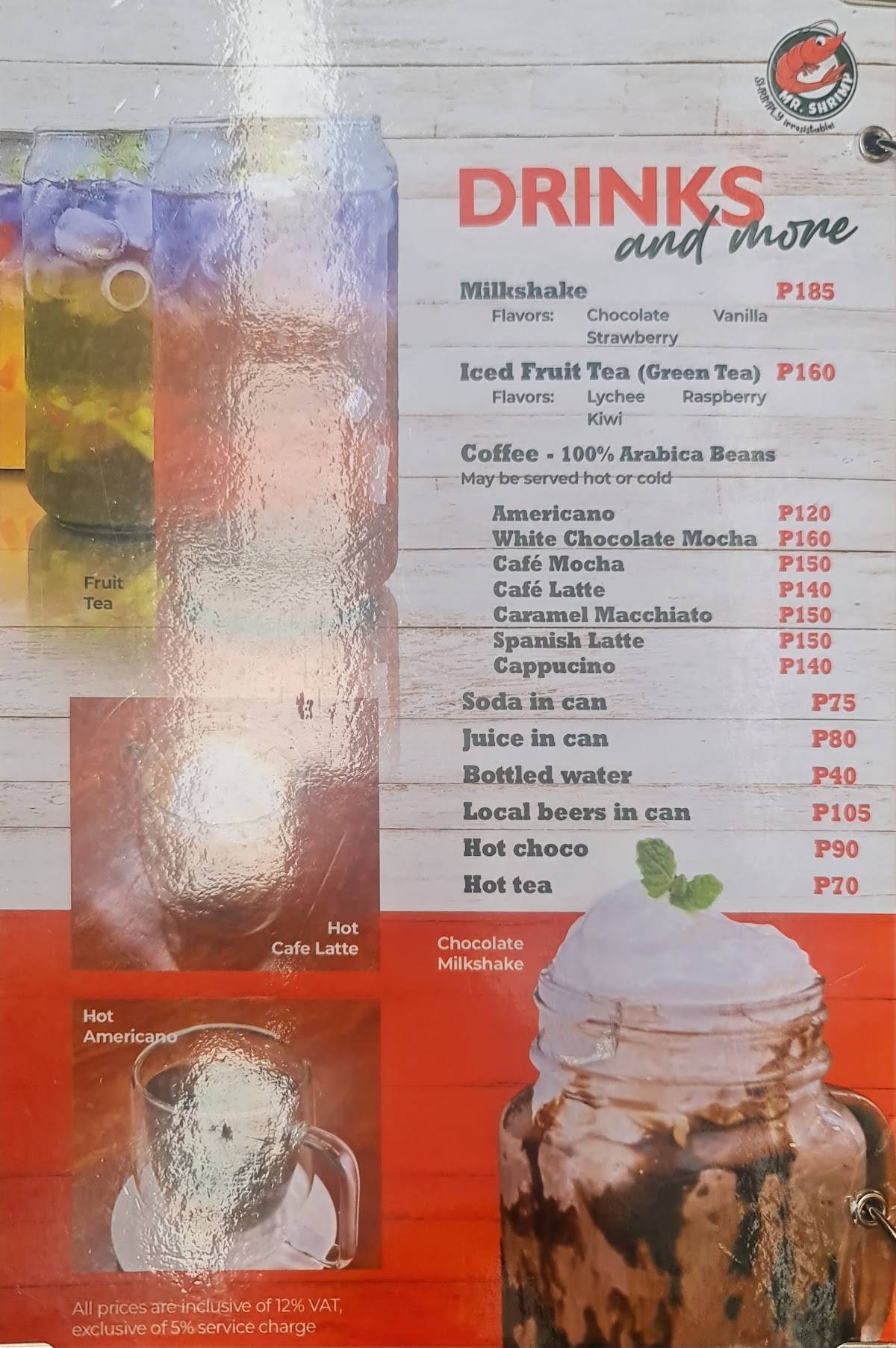 Menu at Mr. Shrimp restaurant, Baguio