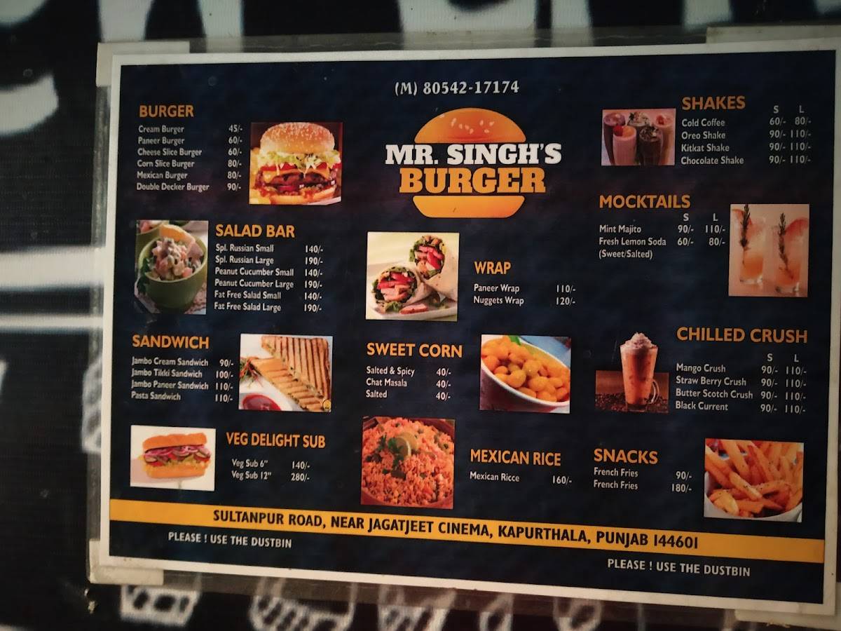 Menu at Mr Singh burger, Kapurthala, Sultanpur Rd