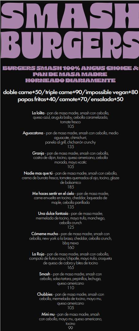 Carta del restaurante Mu. Burgerhouse AV40 Hamburguesería en Playa del ...