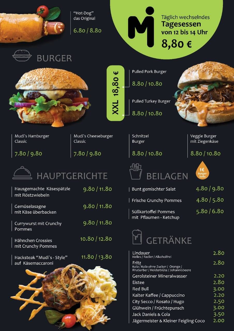 Speisekarte von Mudi‘s Imbissstation pub & Bar, Lindau (Bodensee)