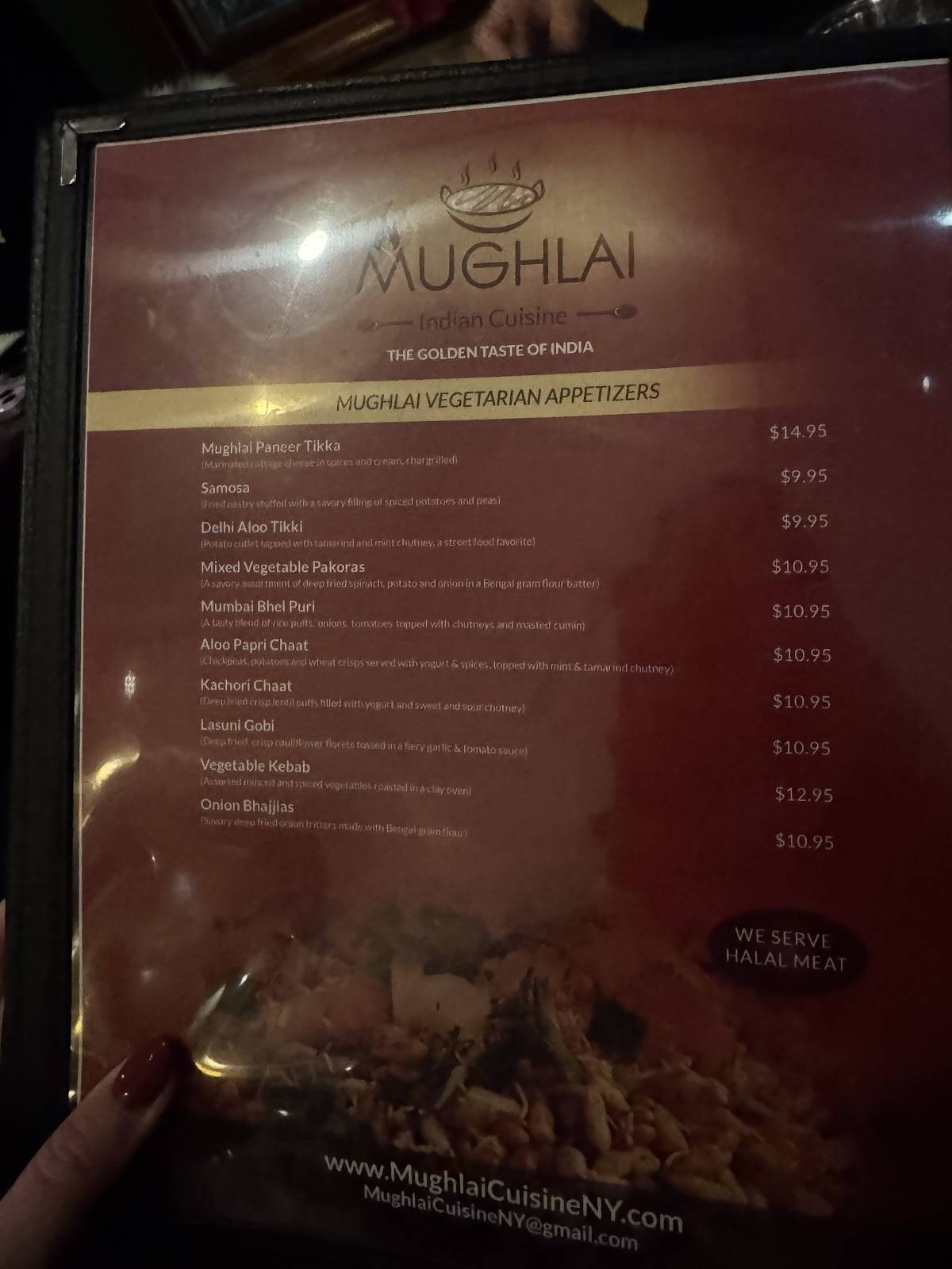 Menu at Mughlai Indian Cuisine restaurant, New York City, 120 Cedar St
