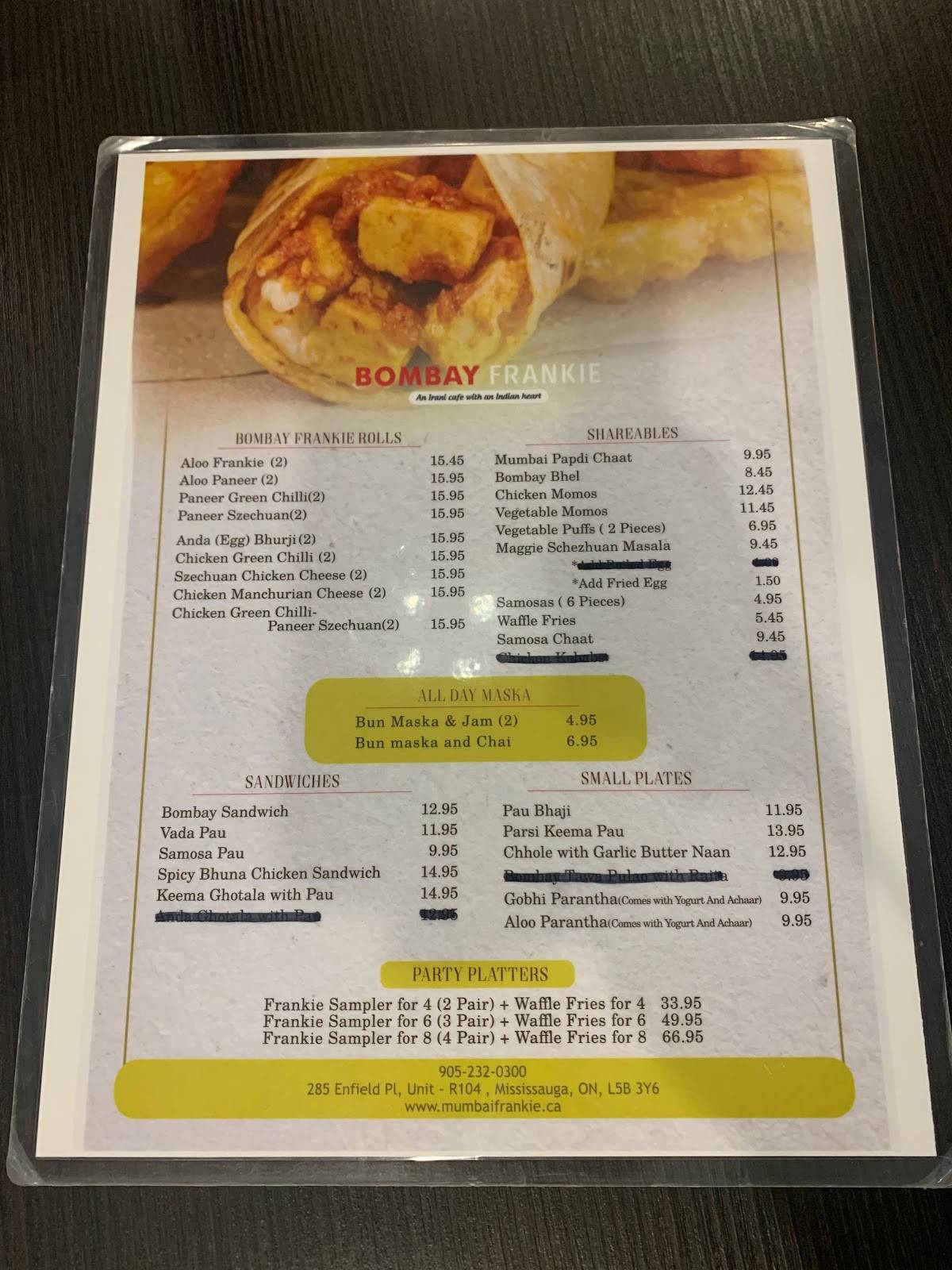 Menu au Mumbai Frankie Mississauga - The Original Bombay Roll ...