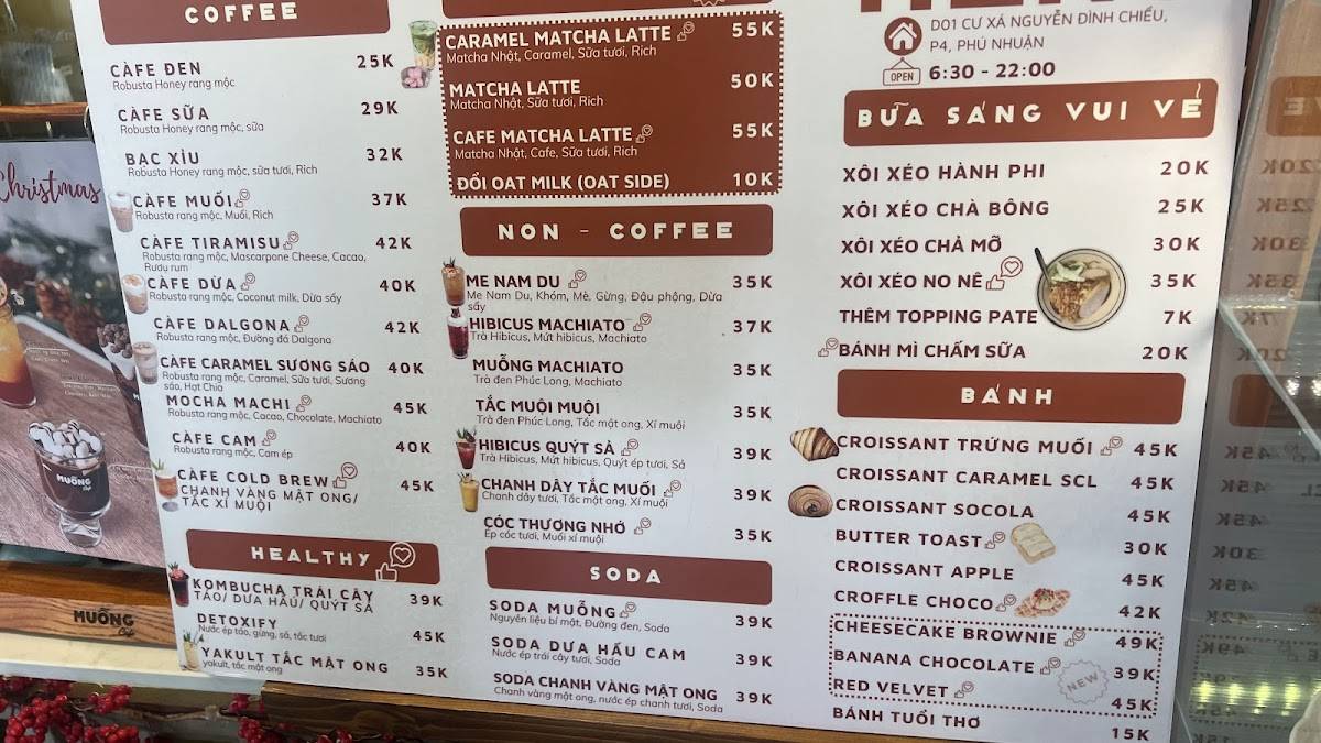 Menu at Muỗng Cafe, Ho Chi Minh City