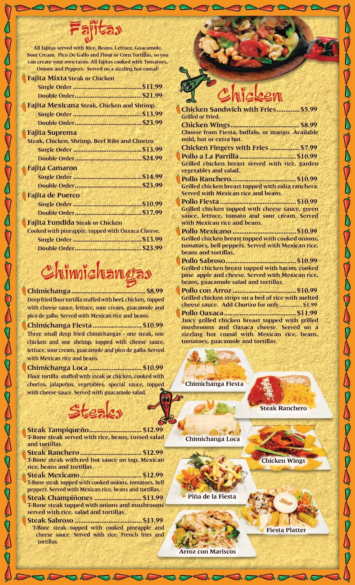 Menu at Fiesta Mexicana restaurant, Muscle Shoals, Avalon Ave