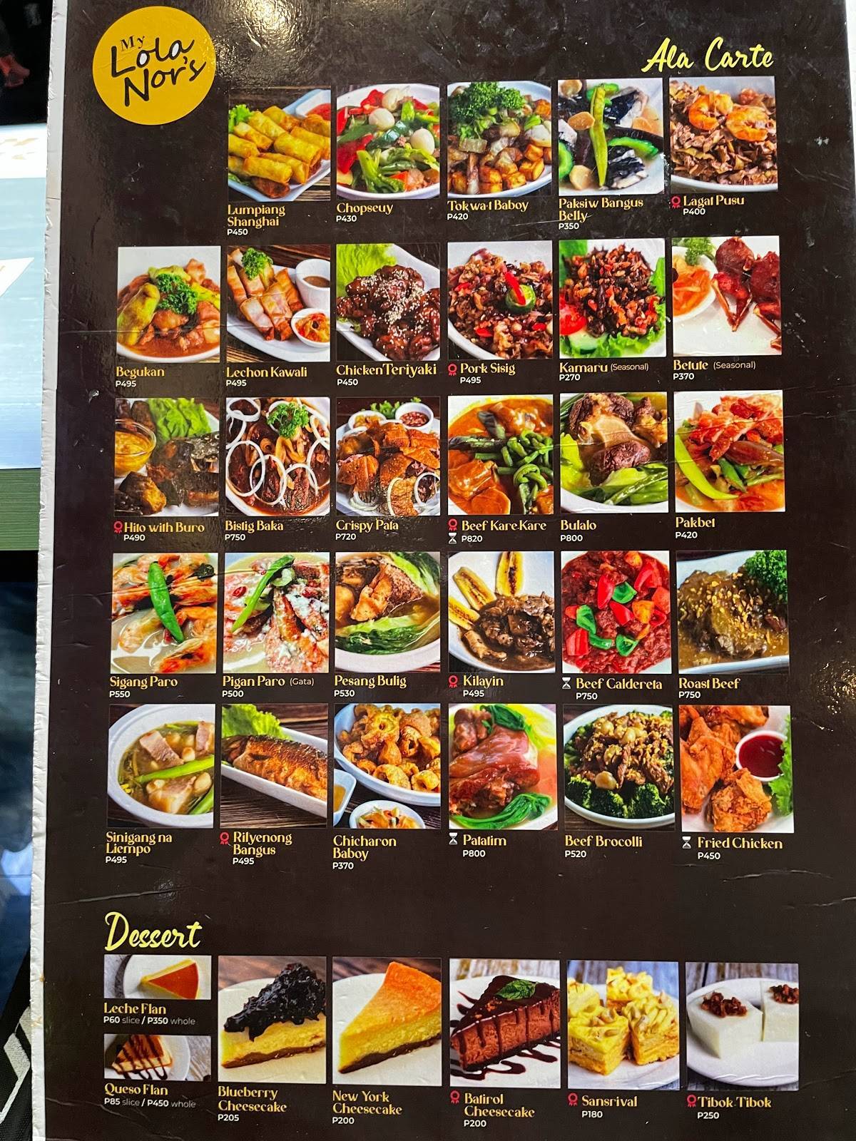 Menu at My Lola Nor's 301 restaurant, San Fernando, 4J86+4MG