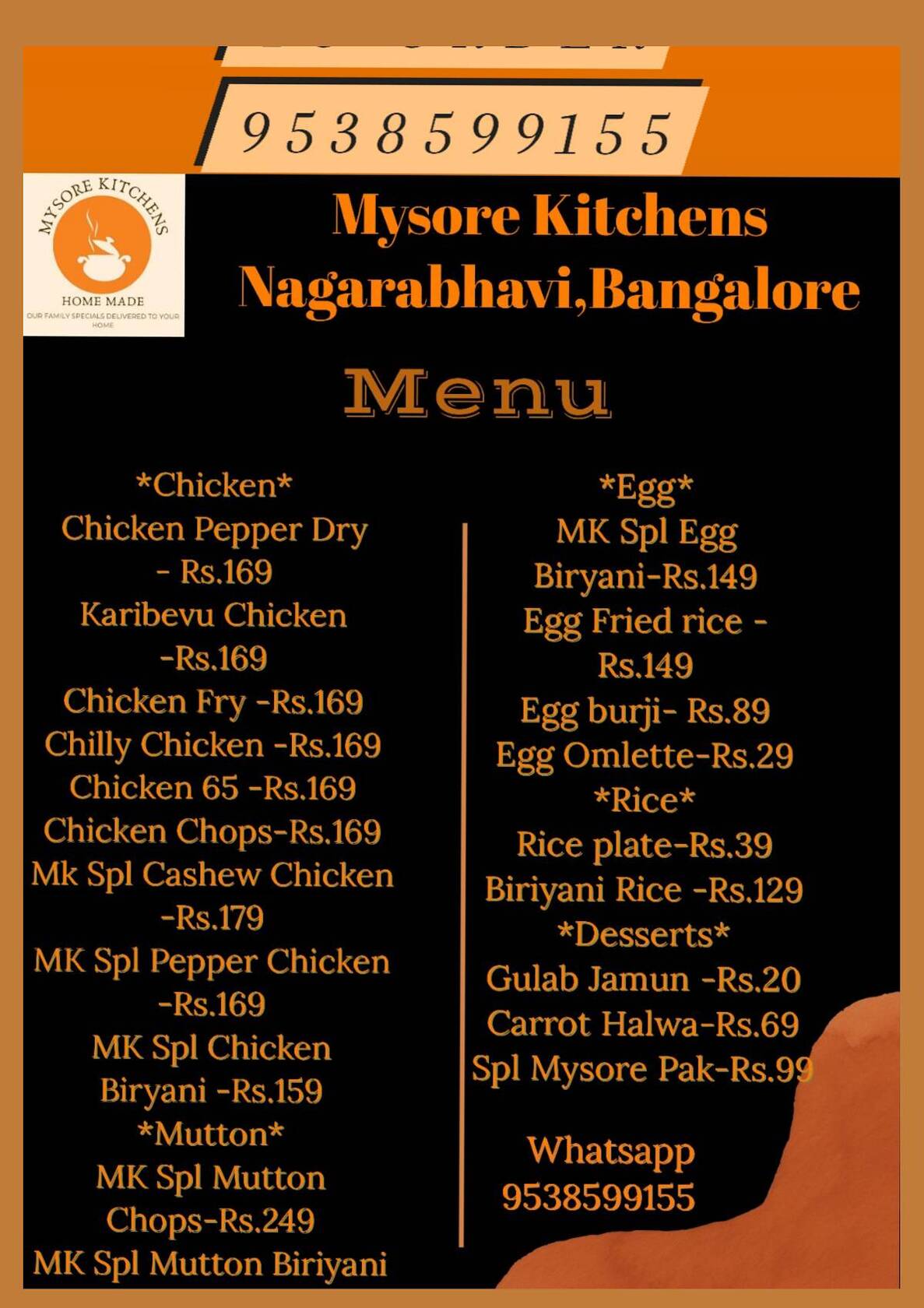 Menu at Mysore Kitchens and Foods, Bengaluru