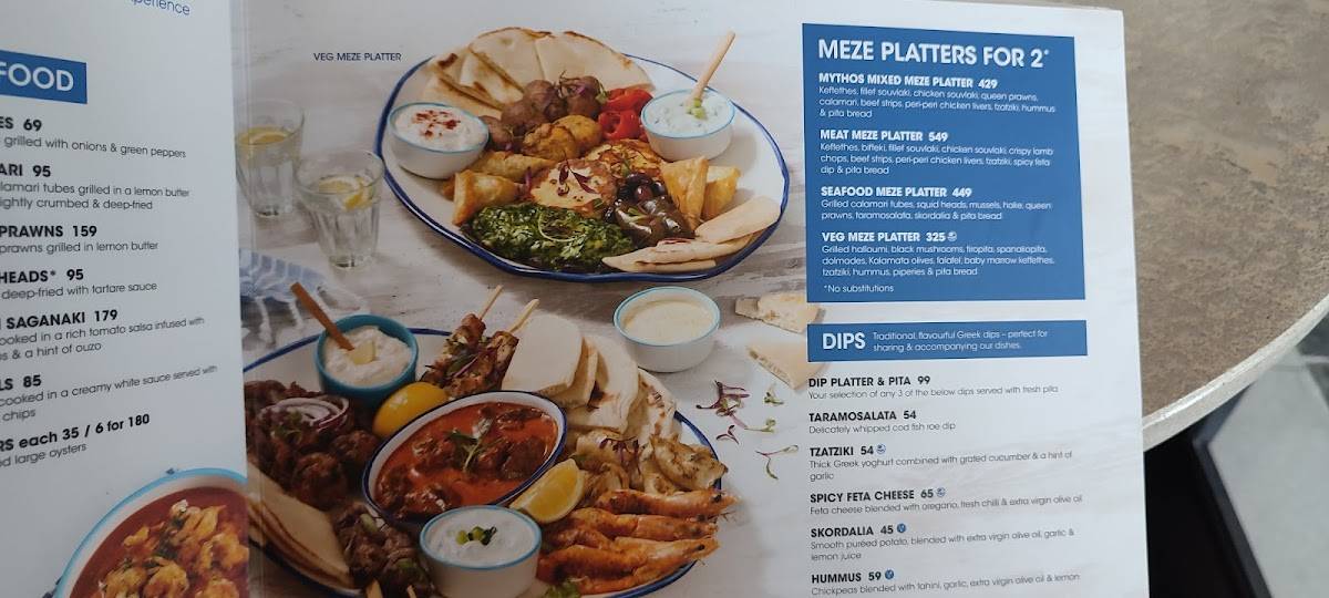 Speisekarte von Mythos V&A Waterfront restaurant, Kapstadt
