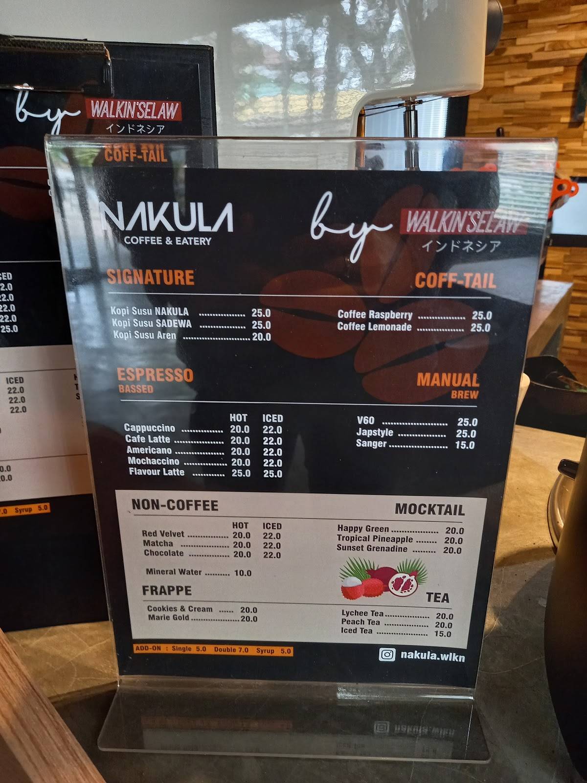 Menu at Nakula Coffee restaurant, Bekasi Regency