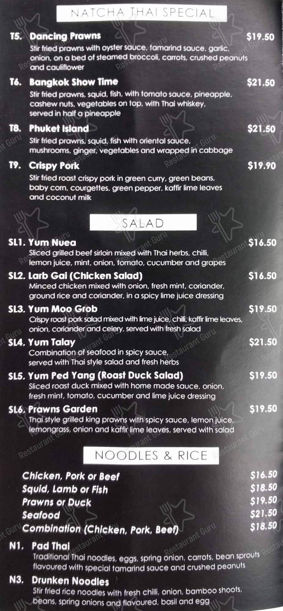 Menu at Natcha Thai Restuarant restaurant, Takanini
