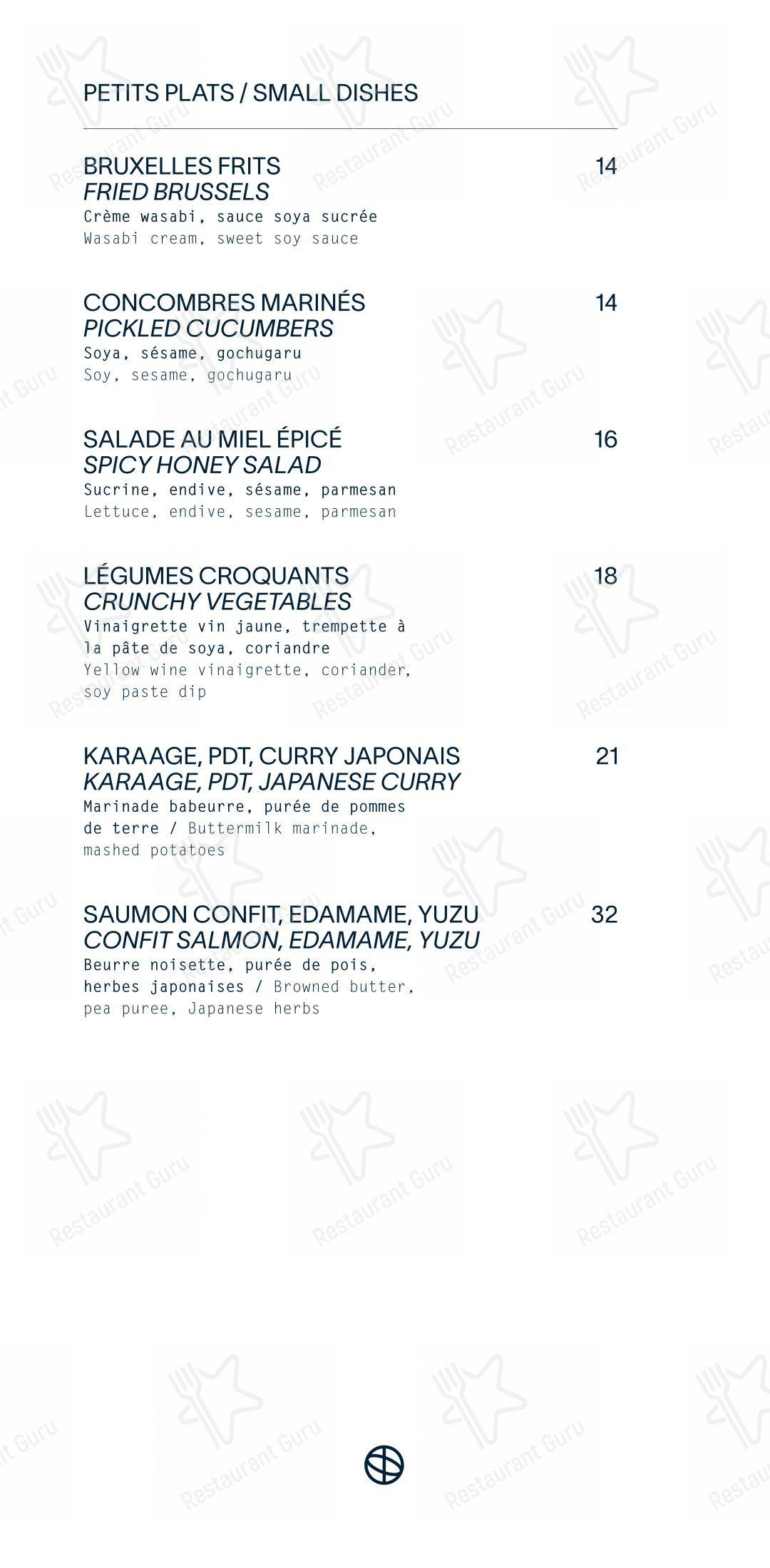 Menu au NOMI restaurant, Montréal