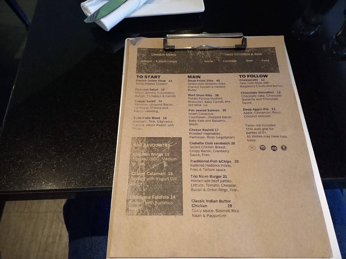 Menu at NOVOTEL TRIO restaurant, Toronto, 3 Park Home Ave