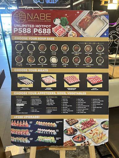 Menu at Nabe Unlimited Japanese Hotpot - SM City Baguio restaurant, Baguio