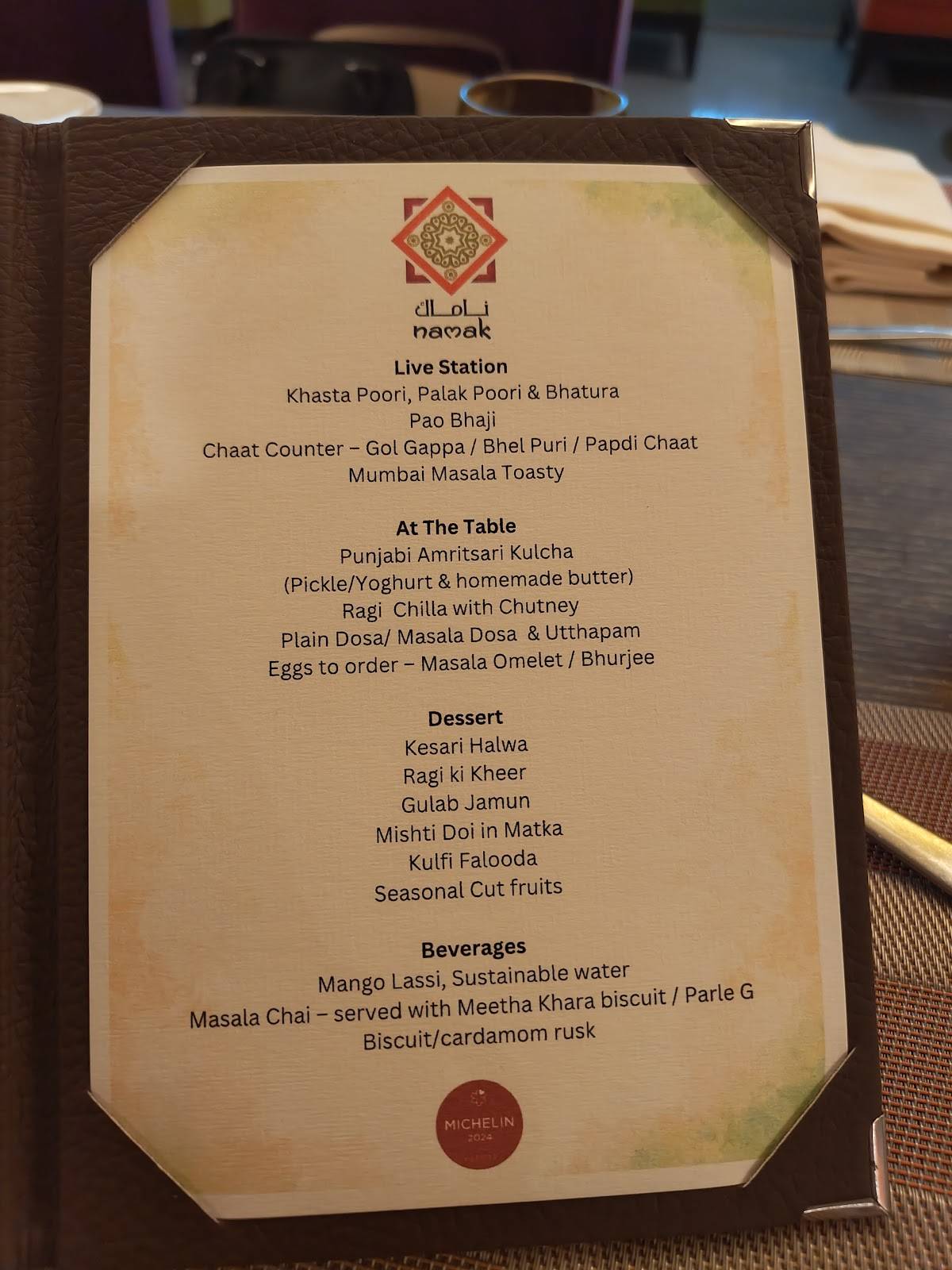 Menu at Namak restaurant, Abu Dhabi, 925 Sultan Bin Zayed The First St