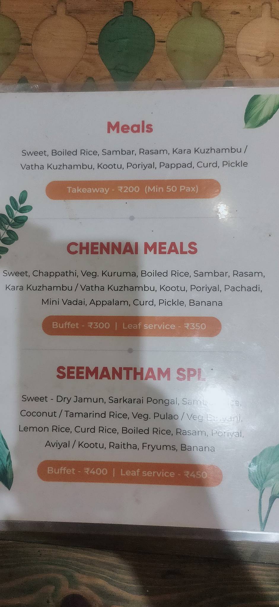 Menu at Namma Veedu Vasanta Bhavan, Chennai, 5