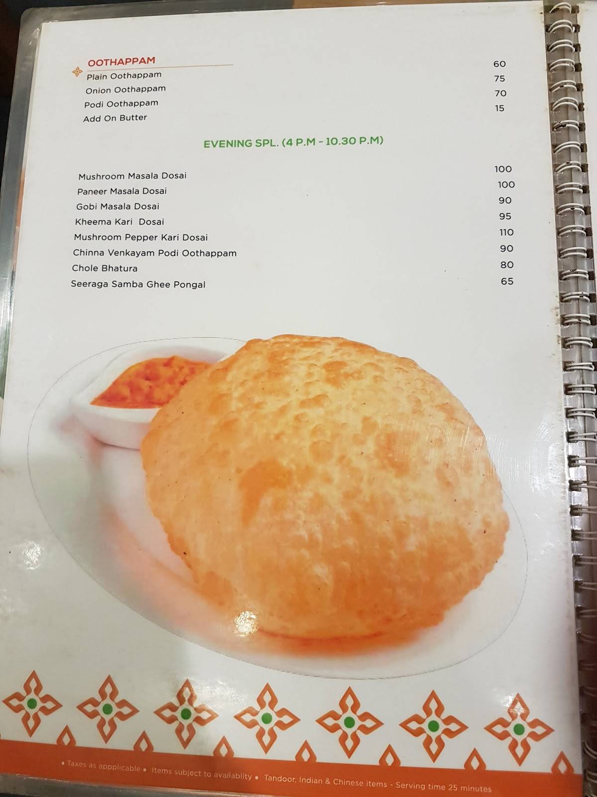 Menu at Namma Veedu Vasanta Bhavan, Chennai, Kabaleeshwarar Temple