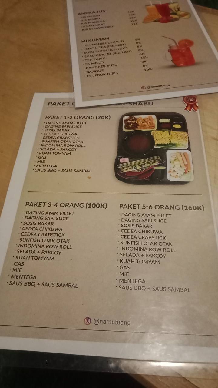 Menu at Namu Tuang Cafe and Resto, Sukaresmi