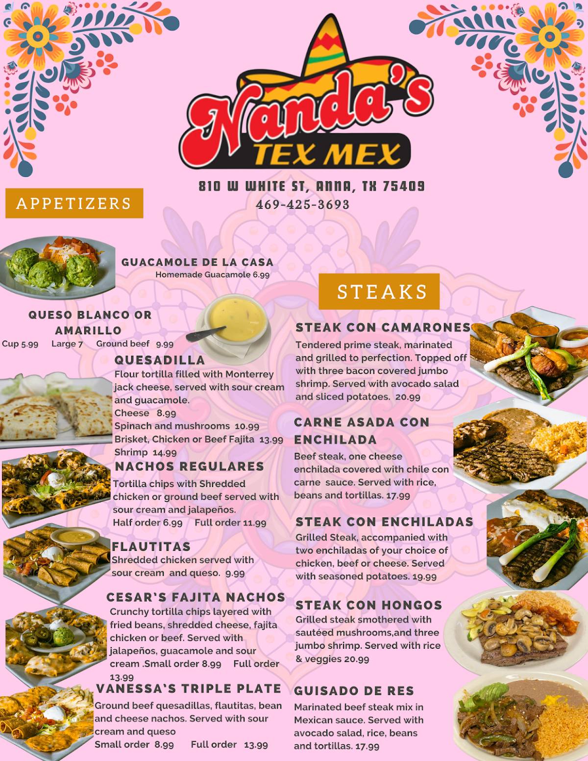 Menu at Nandas TEX MEX desserts, Anna