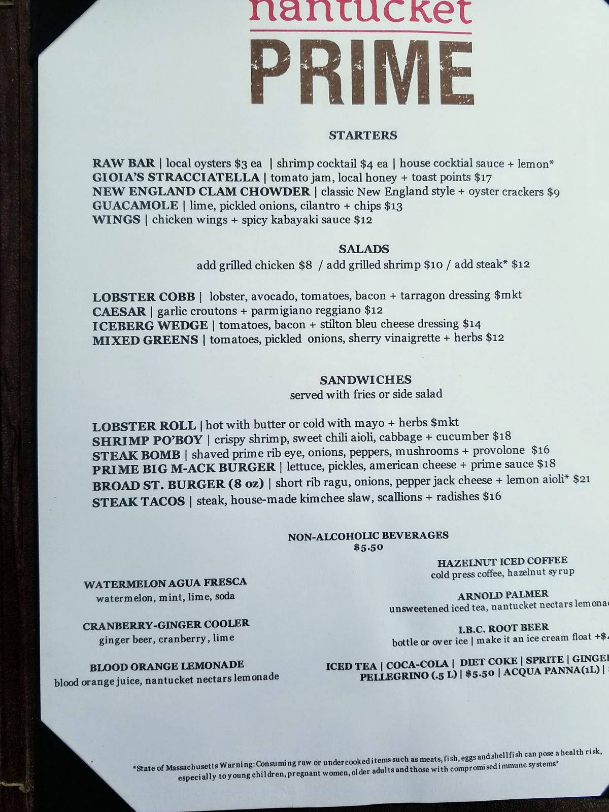 Menu at Nantucket Tap Room pub & bar, Nantucket