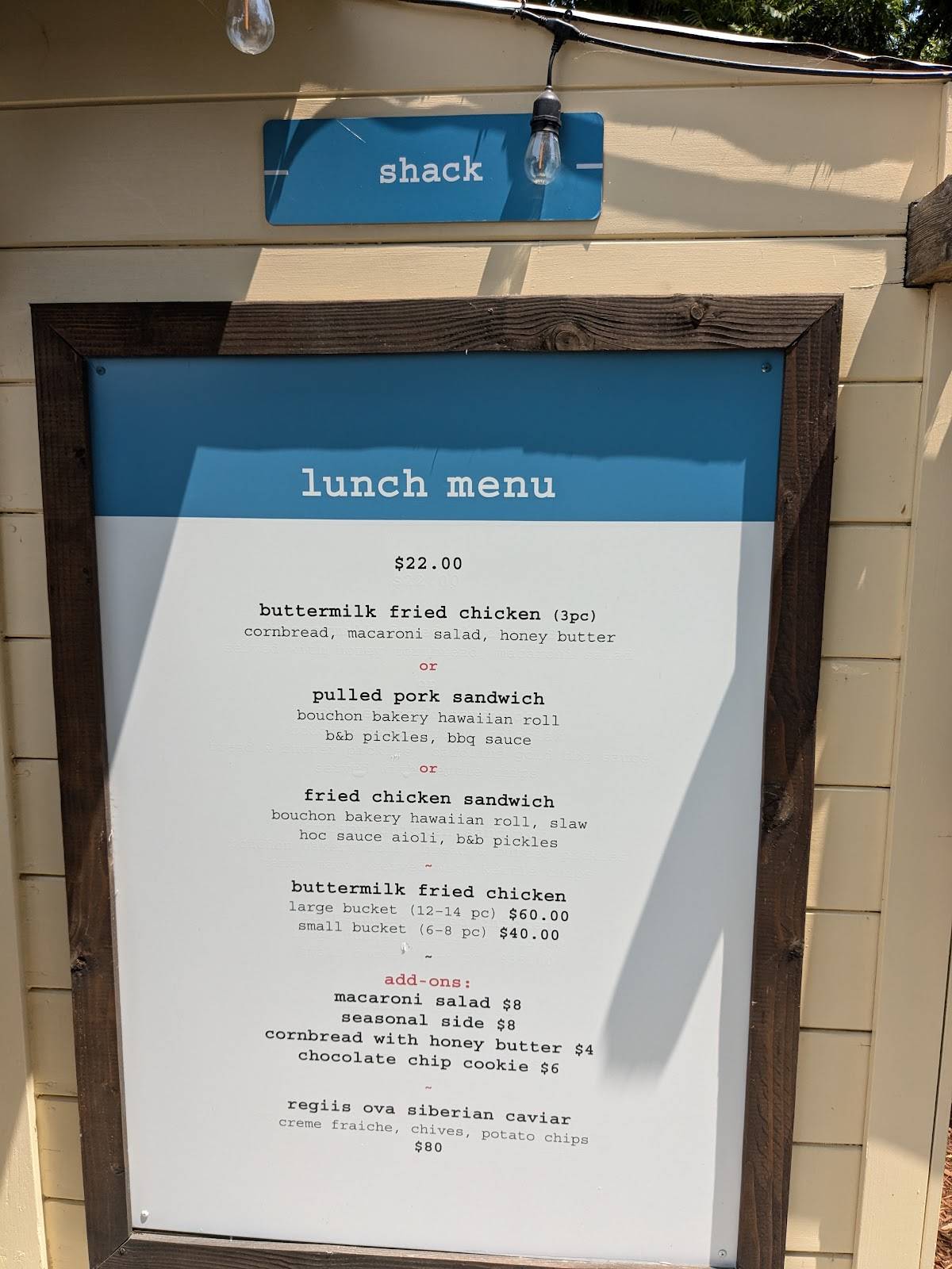 Menu at Addendum BBQ, Yountville