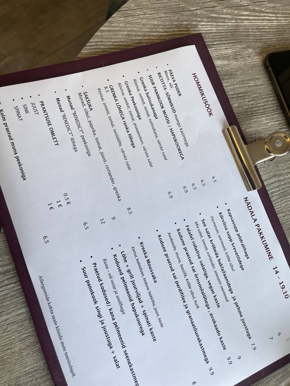 Speisekarte von Napoleon Café cafe, Tallinn
