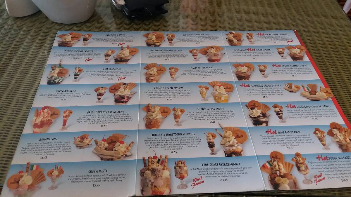 Menu at Nardini's cafe, Largs