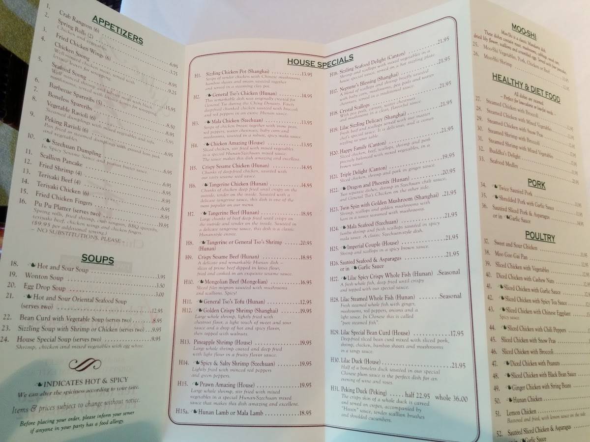 Menu at Lilac Blossom (Sky Meadow) restaurant, Nashua, 385 E Dunstable Rd