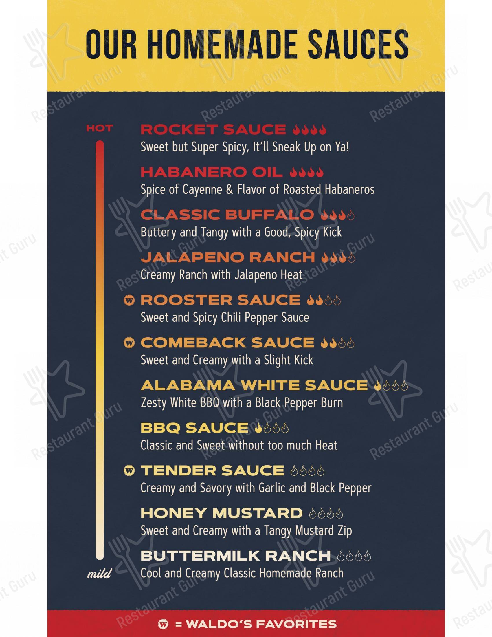 Menu at Waldo's Chicken & Beer restaurant, Nashville, 4th Ave N #103