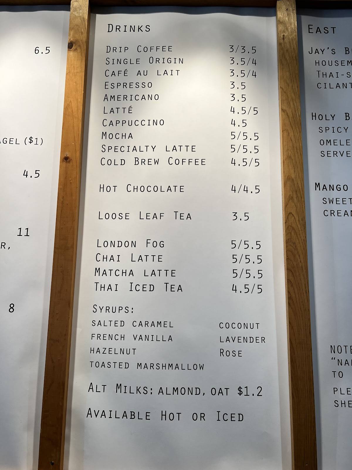 Menu at Native Cafe, Doylestown