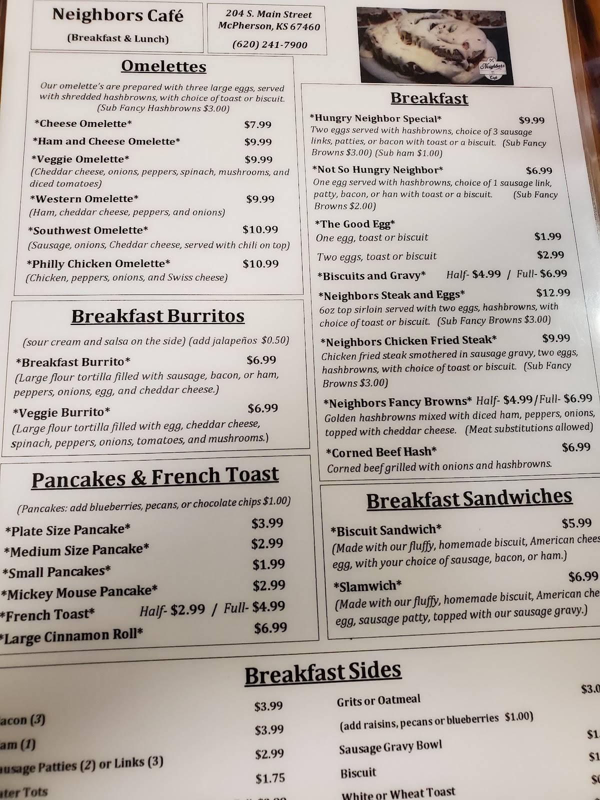 Menu at Neighbors Café restaurant, McPherson